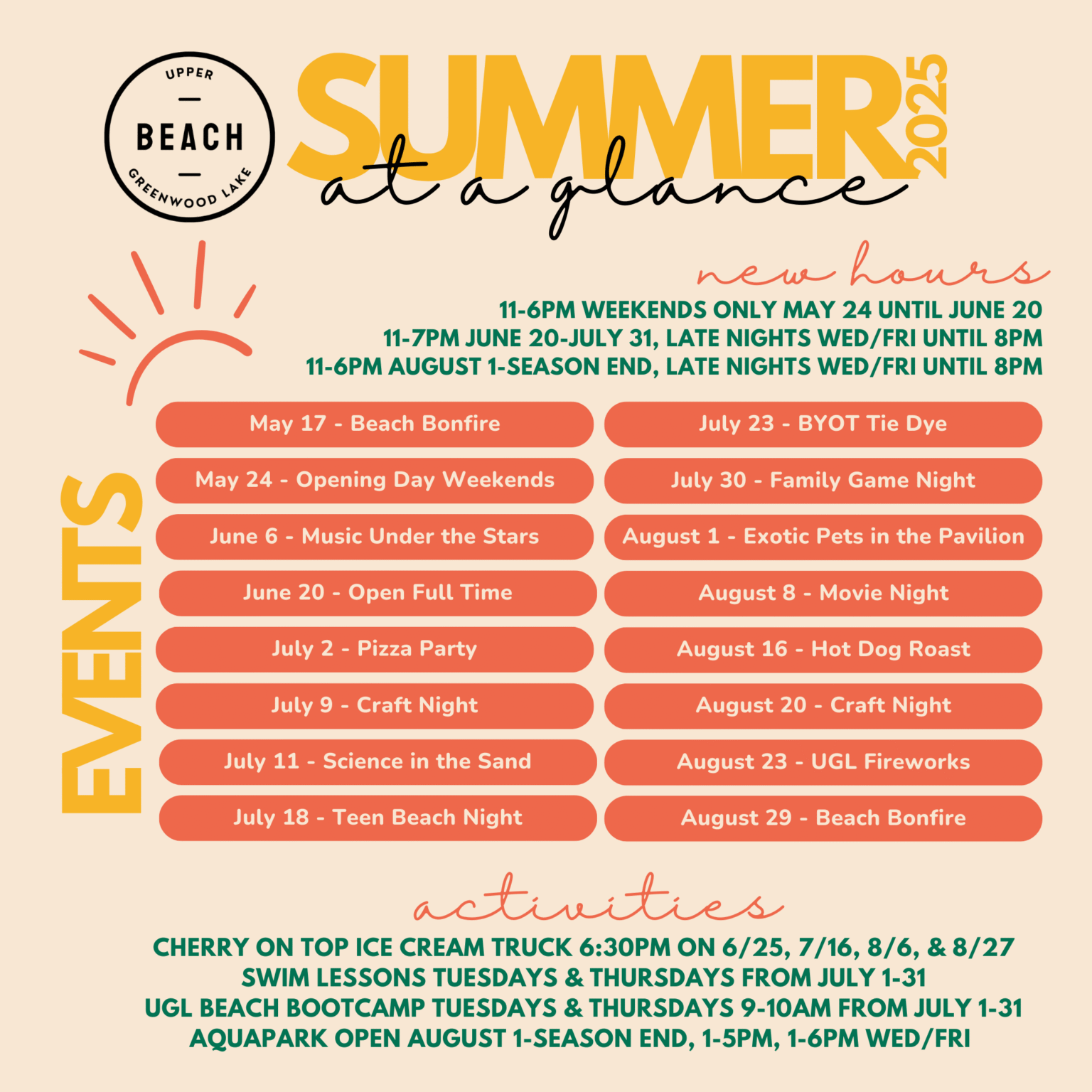Summer Schedule – NEW UGLPOA